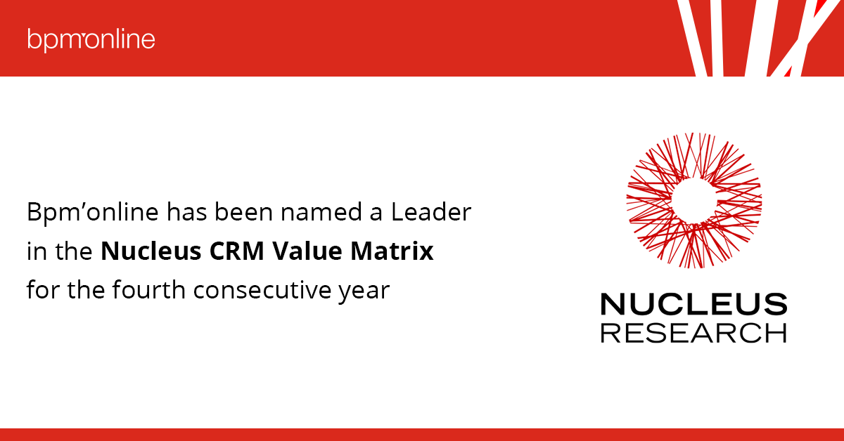 Creatio named a Leader in the Nucleus CRM Value Matrix | Creatio Creatio named a Leader in the Nucleus CRM Value Matrix | Creatio