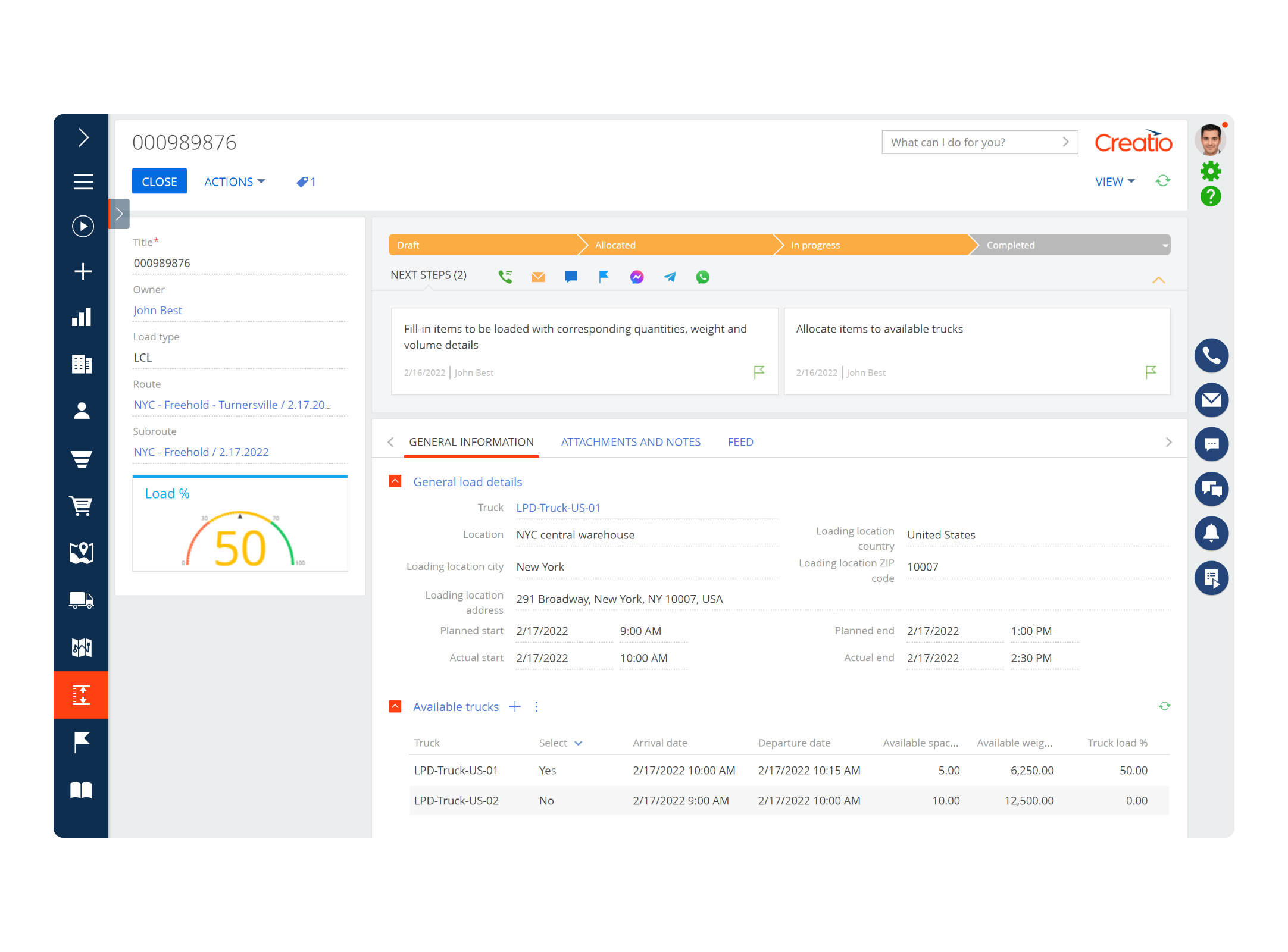 CRM and workflow automation platform for Logistics & Transport | Creatio